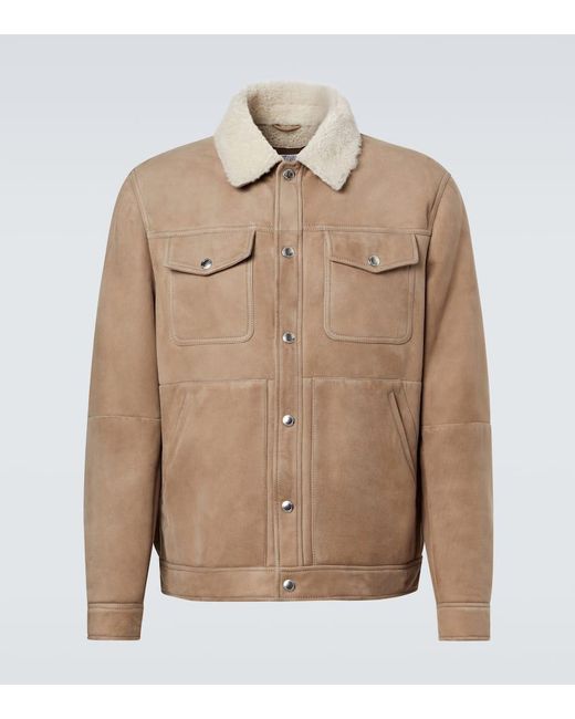 Brunello Cucinelli Shearling-Trimmed Suede Jacket in Natural for Men ...
