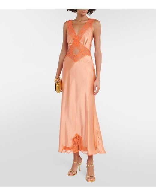 Sir. The Label Aries Lace-trimmed Silk Maxi Dress in Orange | Lyst