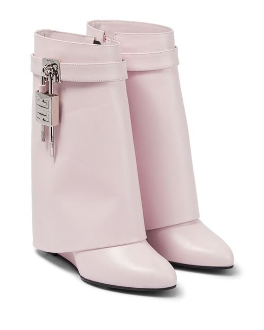 Givenchy Shark Lock Leather Ankle Boots in Pink | Lyst
