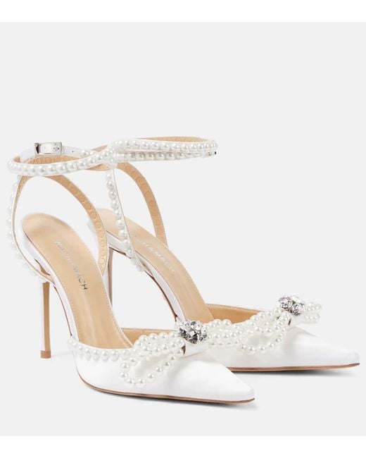 Mach & Mach Double Bow Embellished Satin Pumps in White | Lyst