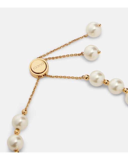 Gucci Interlocking G Pearl Bracelet in Metallic | Lyst