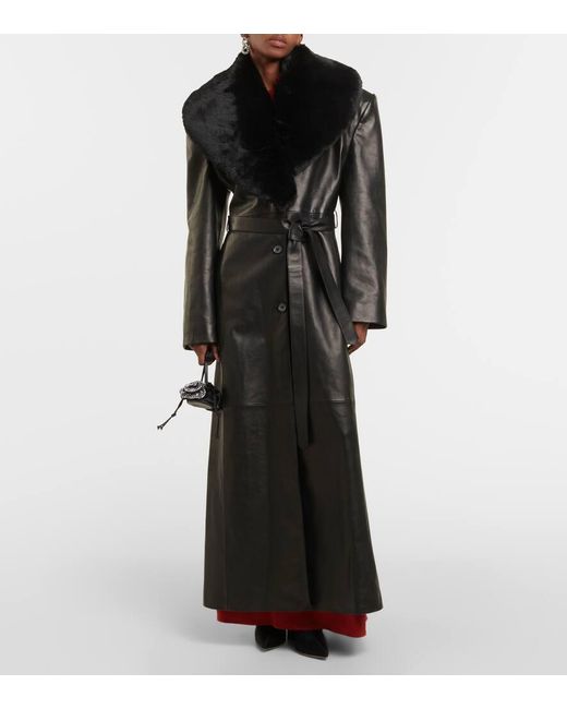 Magda Butrym Faux Fur-Trimmed Leather Coat in Black | Lyst UK