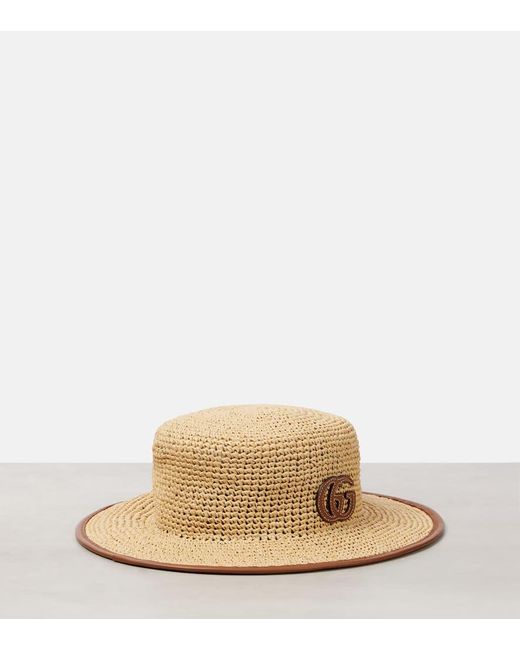Gucci Double G Raffia-Effect Boater Hat in Natural | Lyst