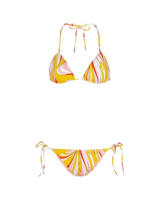 Emilio Pucci Printed Triangle Bikini in Yellow | Lyst Emilio Pucci Printed Triangle Bikini in Yellow | Lyst