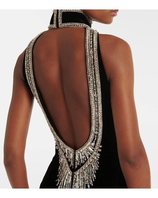 Balmain Crystal-embellished Velvet Gown in Black | Lyst