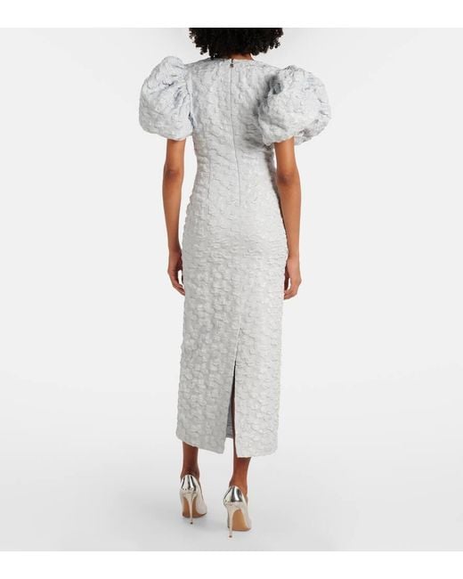 ROTATE BIRGER CHRISTENSEN Jacquard Puff-Sleeve Midi Dress in White | Lyst