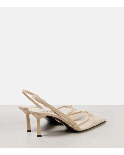 Prada Logo Leather-Trimmed Mesh Slingback Pumps in Natural | Lyst