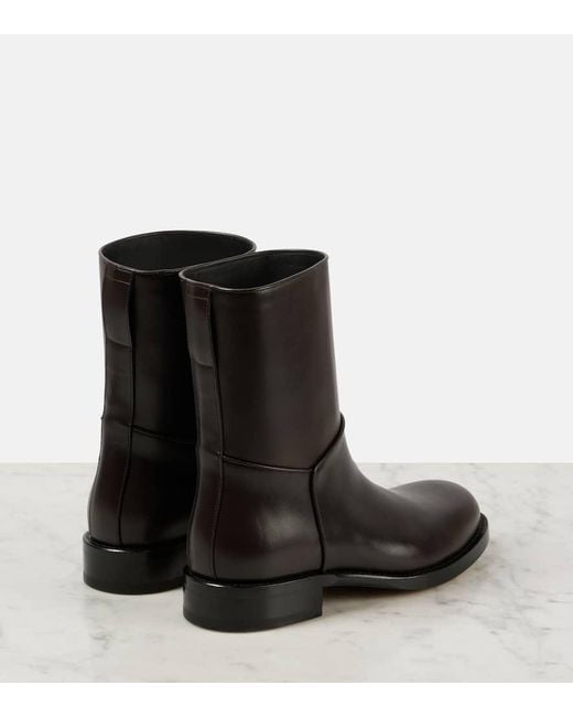 The Row Nobilis Leather Ankle Boots in Black | Lyst