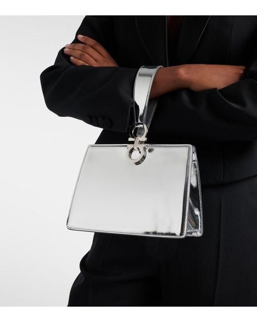 Ferragamo Gancini Small Metallic Leather Clutch in White | Lyst UK