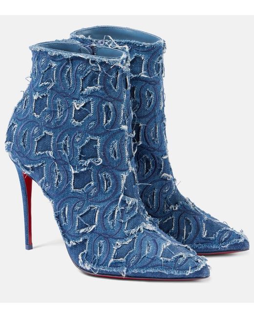 Christian Louboutin So Kate 100 Embroidered Distressed Denim Ankle ...