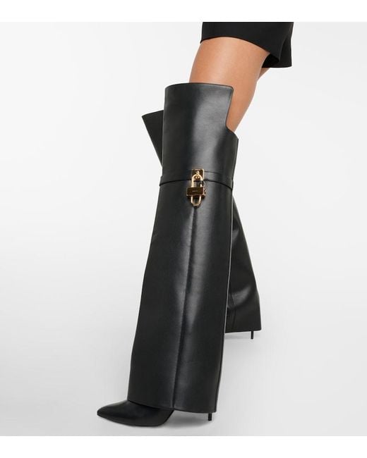 Givenchy Shark Lock Stiletto Over-the-knee Boots In Leather in Black | Lyst