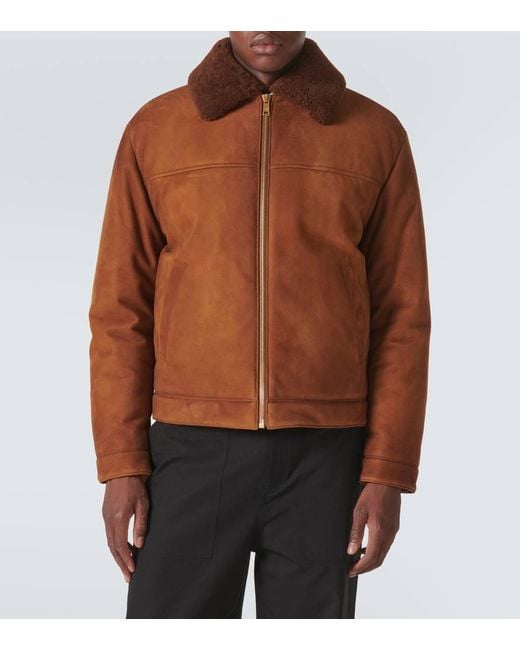 Prada Shearling-Trimmed Suede Jacket in Brown for Men | Lyst UK