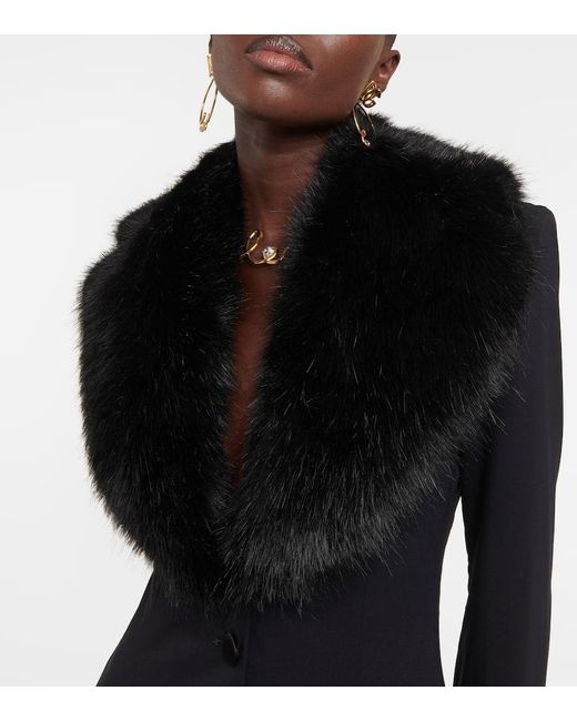 Dolce & Gabbana Faux-Fur Trimmed Silk Georgette Coat in Black | Lyst