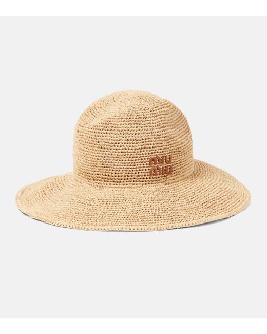 Miu Miu Raffia Hat in Natural | Lyst UK