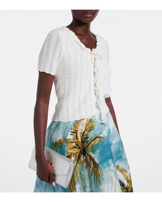 Oscar de la Renta Pointelle Cotton And Silk Cardigan in White | Lyst UK