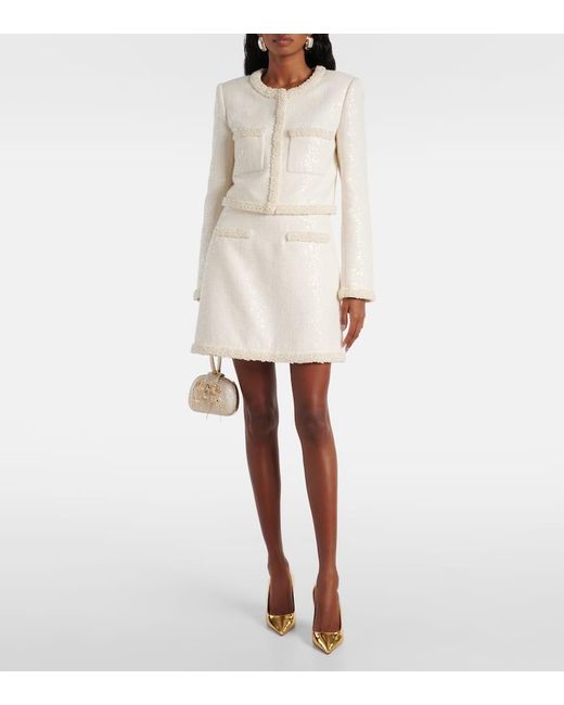 Self-Portrait Embellished Sequined Boucle Jacket in White | Lyst