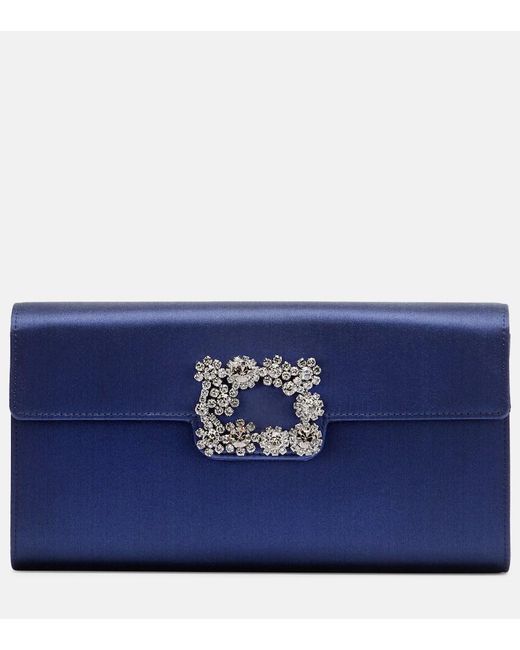 Roger Vivier Efflorescence Embellished Satin Clutch in Blue | Lyst UK