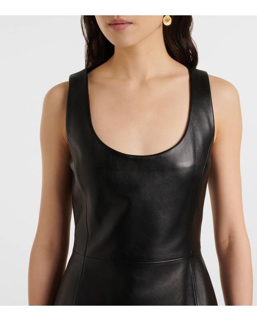 Versace Safety Pin Leather Minidress in Black | Lyst