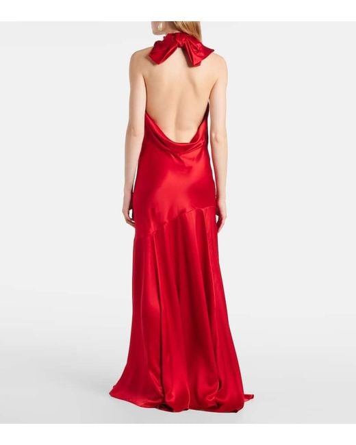 Simone Rocha Bow-Detail Open-Back Silk Satin Gown in Red | Lyst