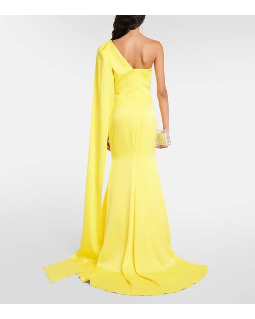 Alex Perry Caped One-Shoulder Satin Gown in Yellow | Lyst