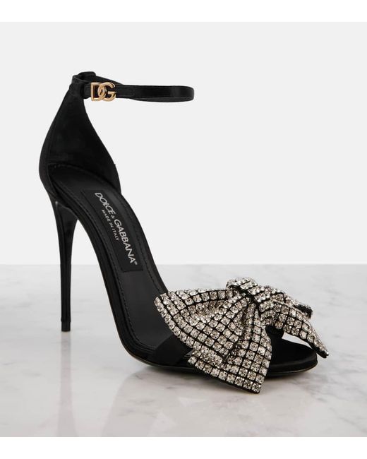Dolce & Gabbana Bow Tie Crystal-embellished Satin Sandals in Black | Lyst