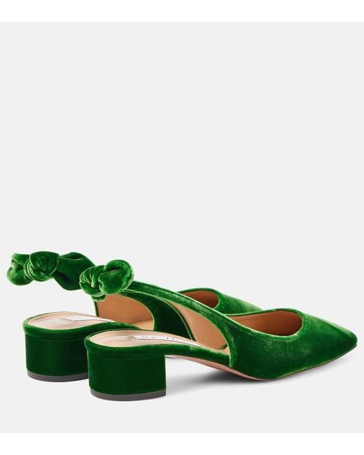 Aquazzura Very Bow Tie 35 Velvet Slingback Pumps in Green | Lyst