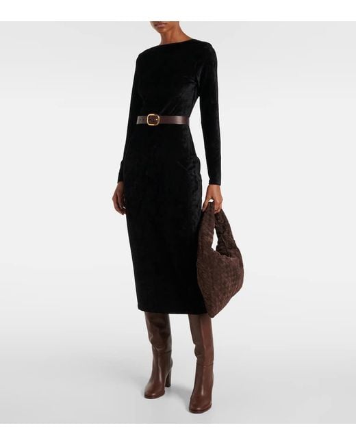 Polo Ralph Lauren Velvet Midi Dress in Black | Lyst