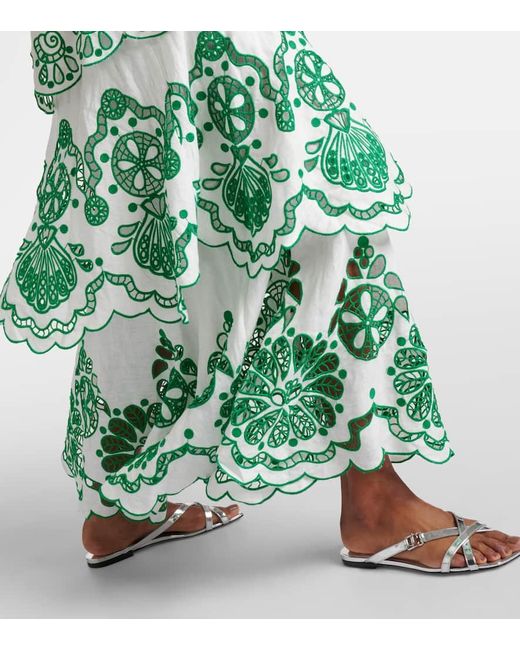 FARM Rio Flower Richelieu Linen Midi Dress in Green | Lyst