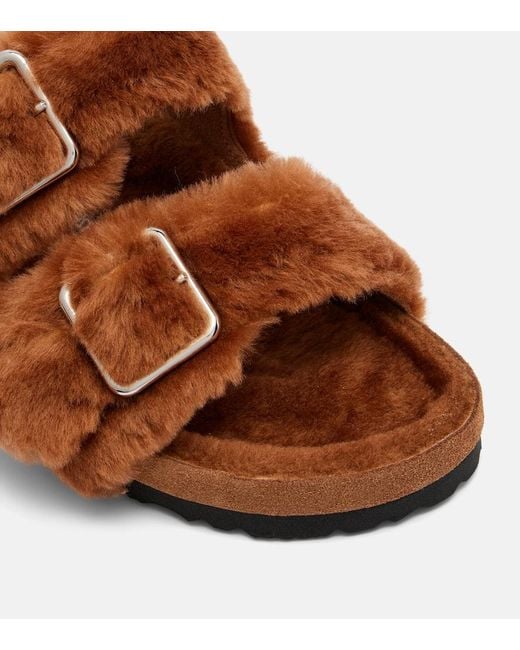 Birkenstock Arizona Shearling Slides in Brown | Lyst UK