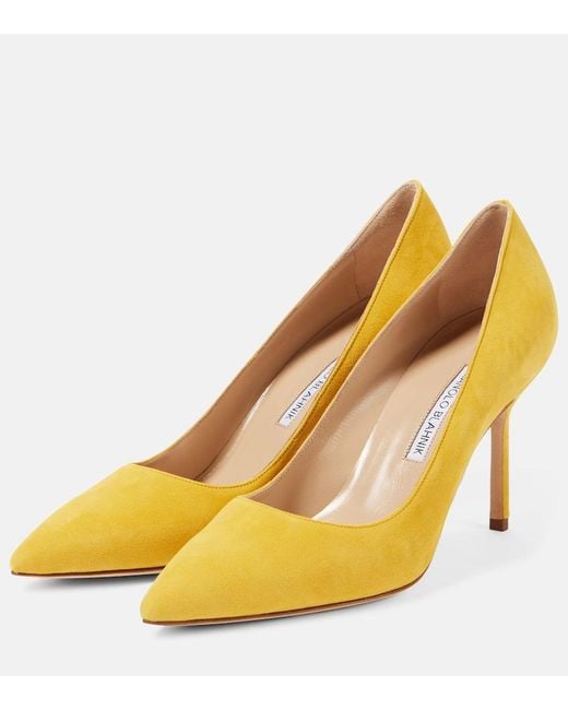 Manolo Blahnik Bb 90 Suede Pumps in Yellow | Lyst
