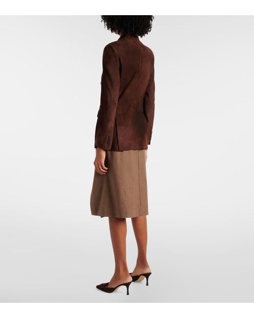 Ralph Lauren Ansley Double-breasted Suede Blazer in Brown | Lyst