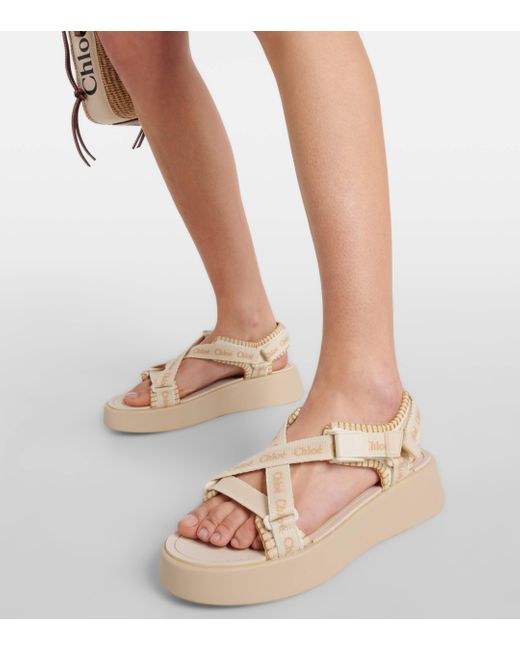 Chloé Mila Logo Platform Sandals in Natural | Lyst UK