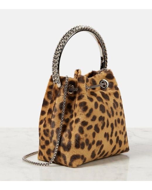 Jimmy Choo Bon Bon Leopard-print Calf Hair Tote Bag in Brown | Lyst