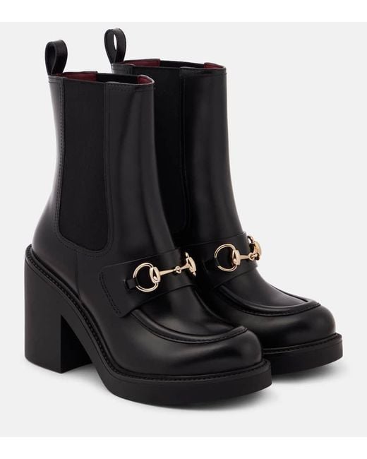 Gucci Horsebit Leather Platform Ankle Boots in Black | Lyst