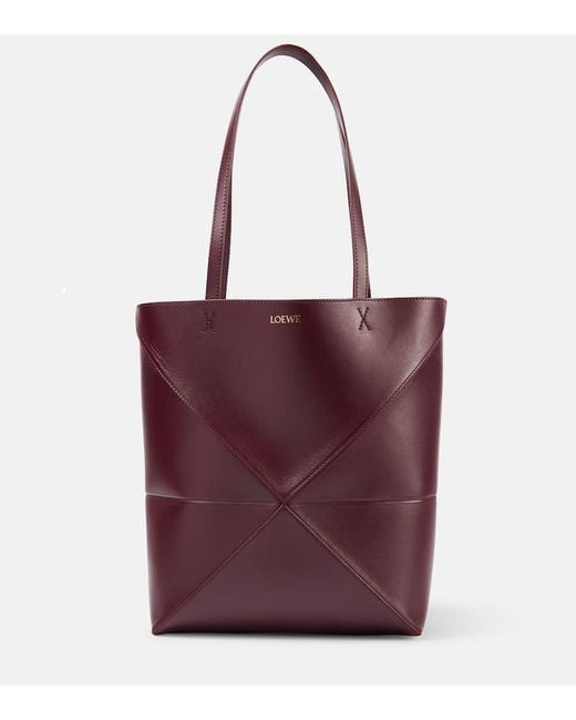 Loewe Puzzle Fold Medium Leather Tote Bag in Red | Lyst