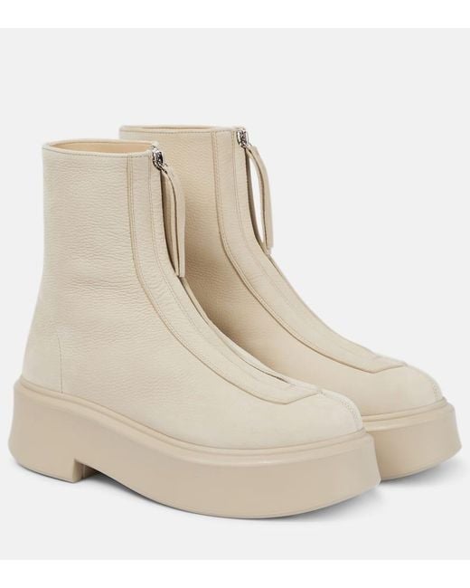 The Row Leather Zip Platform Booties in Natural | Lyst