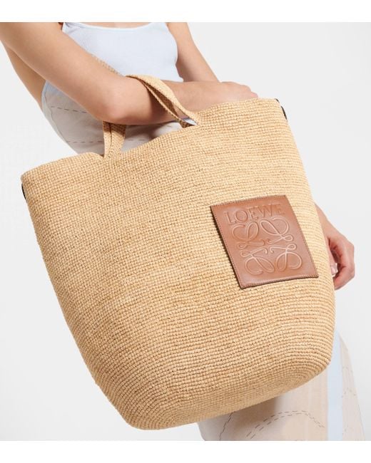Loewe Slit Large Leather-Trimmed Raffia Tote Bag in Metallic | Lyst Canada