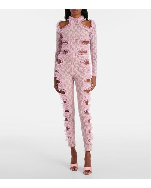 Self-Portrait X Christopher Kane Cutout Lace Catsuit in Pink | Lyst UK