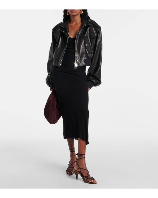 Khaite Kember Cropped Leather Bomber Jacket in Black | Lyst