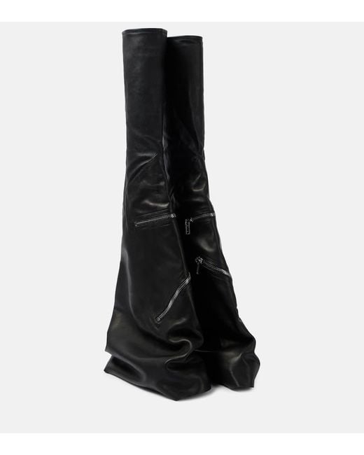 Rick Owens Cargoflares Leather Knee-High Boots in Black | Lyst