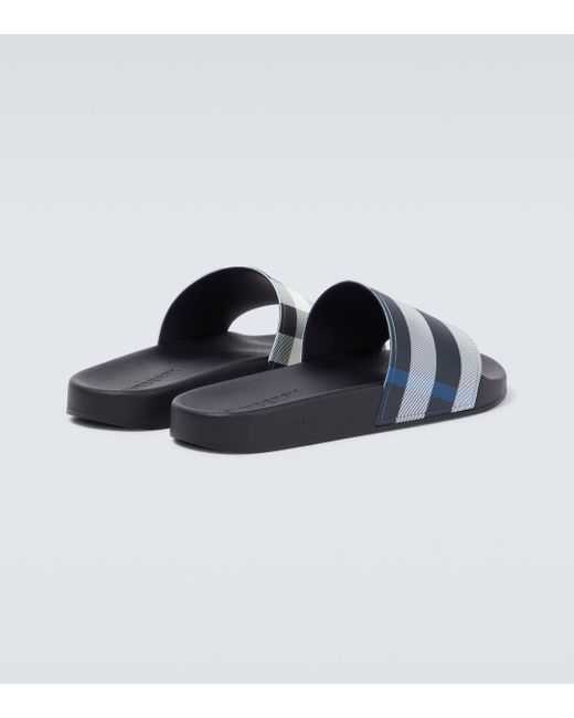 Burberry Furley Checked Slides in Blue for Men | Lyst UK