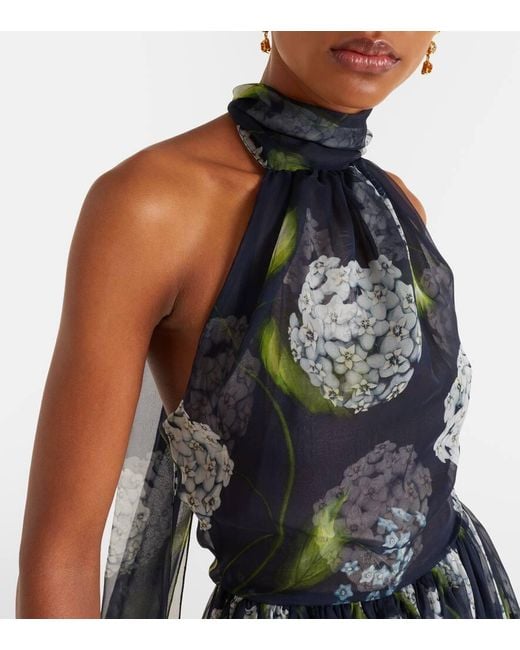 Oscar de la Renta Porcelain Flower Silk Chiffon Gown in Black | Lyst UK