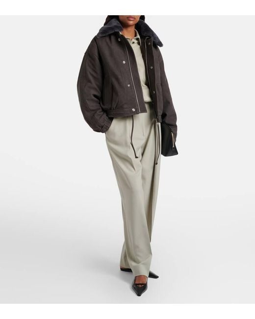 Victoria Beckham Shearling-Trimmed Suede Blouson Jacket in Black | Lyst UK