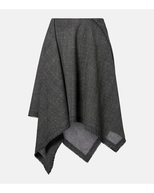 McQueen Prince Of Wales Check Wool Midi Skirt in Grey | Lyst UK