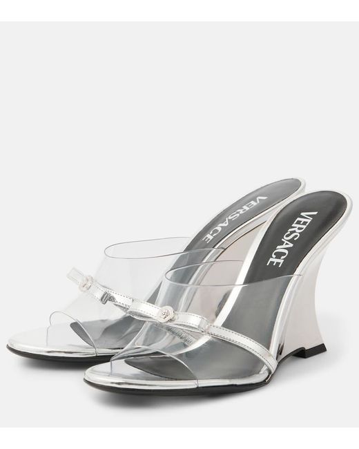 Versace Gianni Ribbon 95 Pvc Wedge Mules in White | Lyst