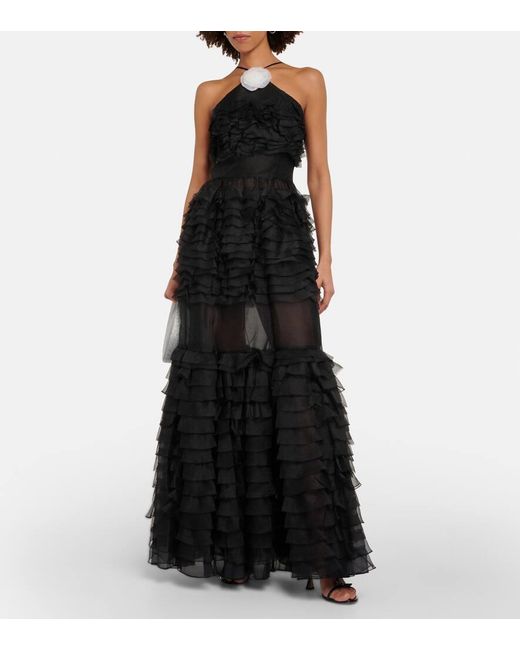 STAUD Florian Tiered Ruffled Organza Gown in Black | Lyst