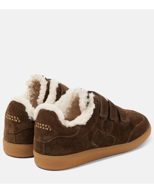 Isabel Marant Beth Shearling-Trimmed Suede Sneakers in Brown | Lyst