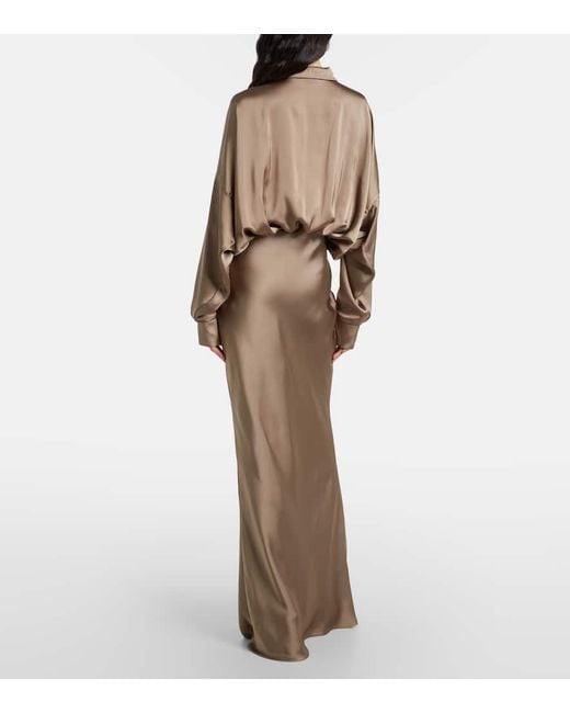 Norma Kamali Satin Gown in Natural | Lyst UK