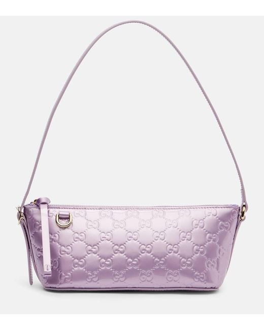 Gucci Gg Emblem Mini Patent Leather Shoulder Bag in Purple | Lyst UK