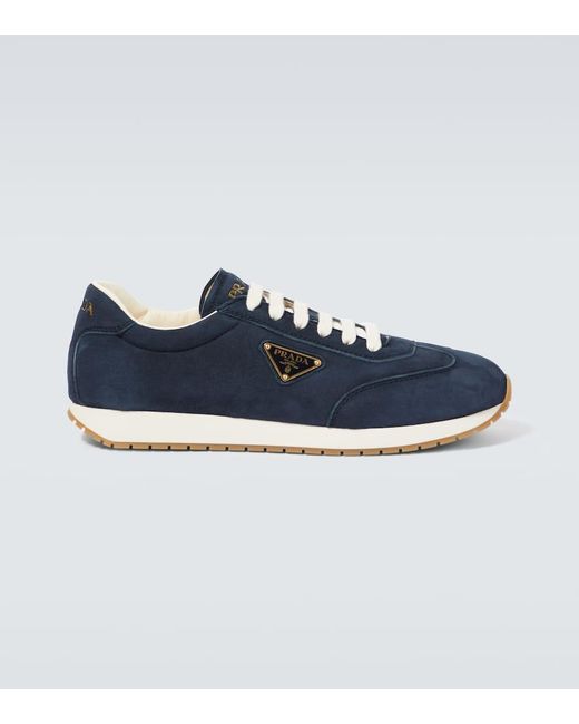 Prada Suede Logo-Plaque Sneakers in Blue for Men | Lyst